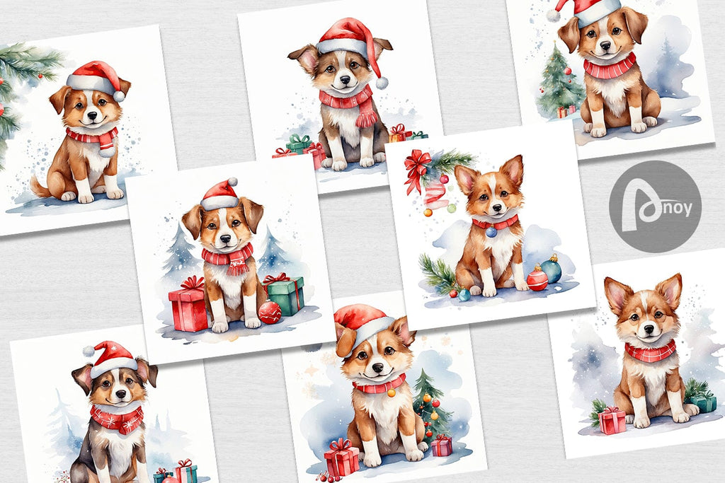 Digital Paper Watercolor Christmas Dog - So Fontsy