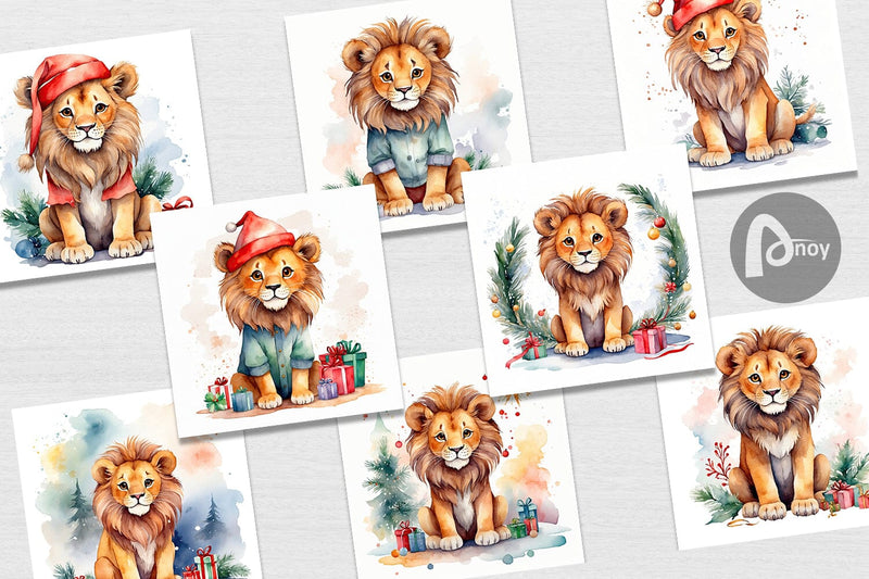 Digital Paper Watercolor Christmas Lion - So Fontsy