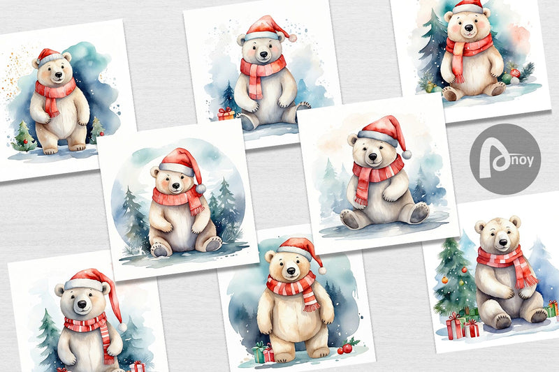 Digital Paper Watercolor Christmas Polar Bear - So Fontsy