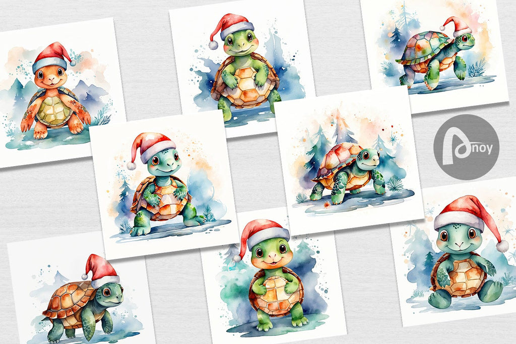 Digital Paper Watercolor Christmas Turtle - So Fontsy
