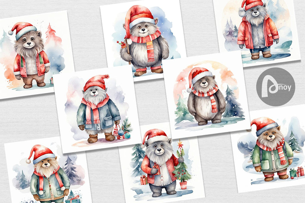 Digital Paper Watercolor Christmas Yeti - So Fontsy