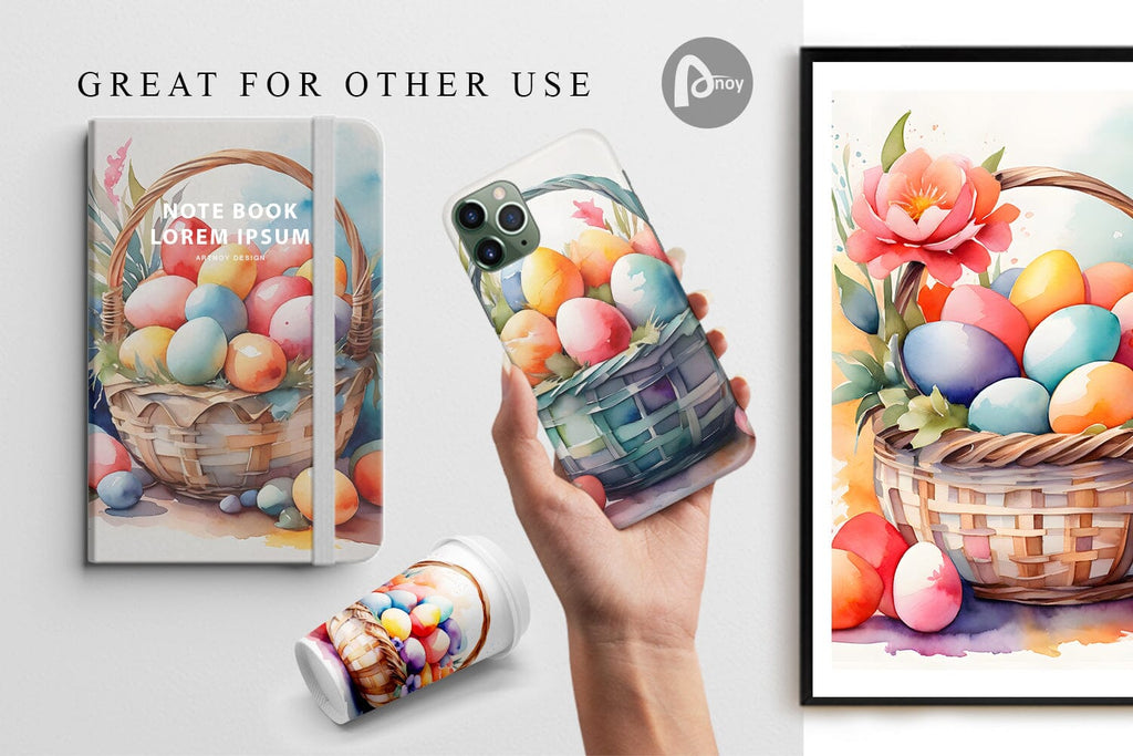 Digital Paper Watercolor Easter Basket - So Fontsy