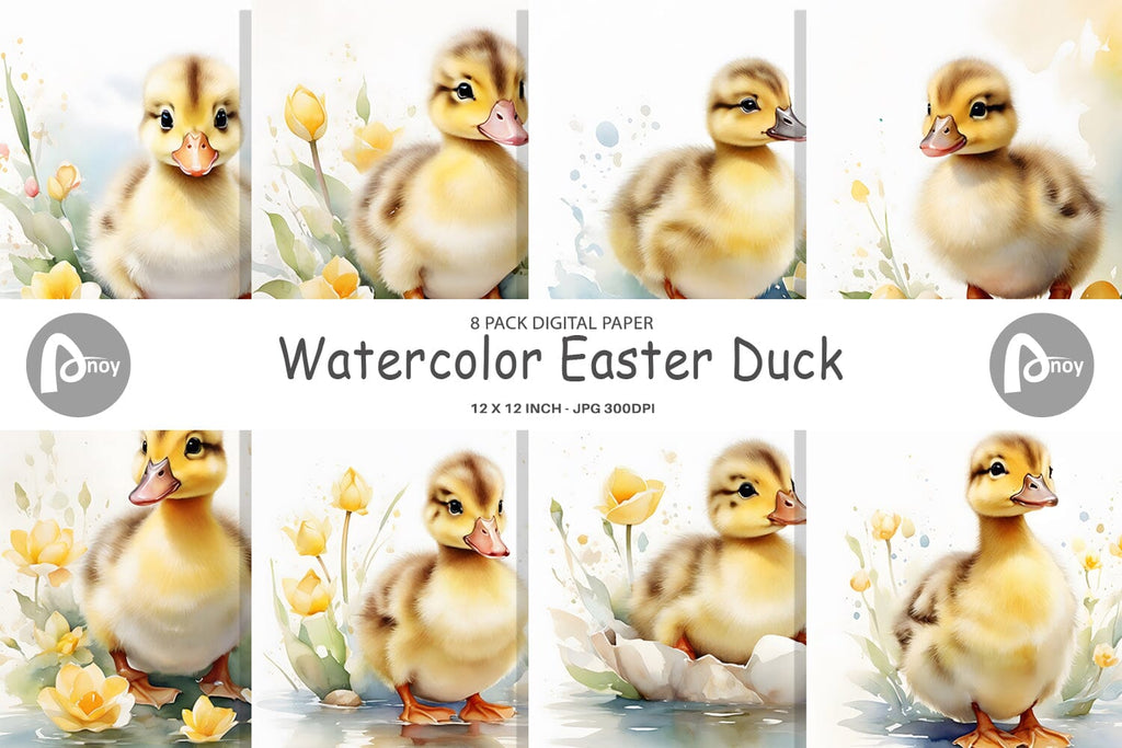 Digital Paper Watercolor Easter Duck - So Fontsy