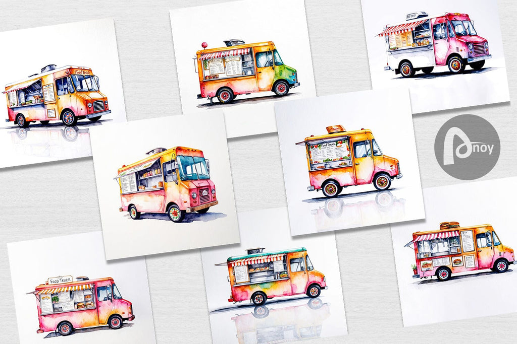 Digital Paper Watercolor Food Truck - So Fontsy