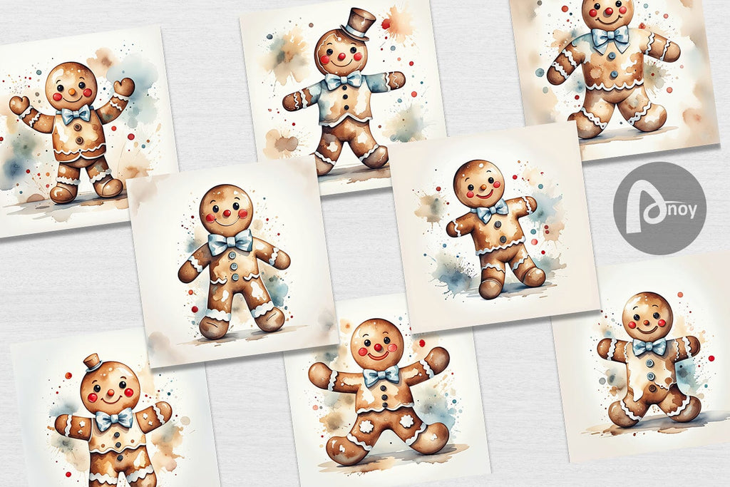 Digital Paper Watercolor Gingerbread Man - So Fontsy