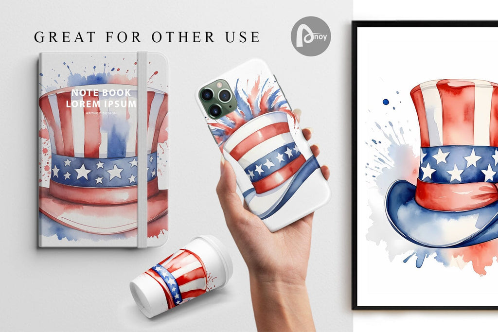 Digital Paper Watercolor Hat Patriotic - So Fontsy