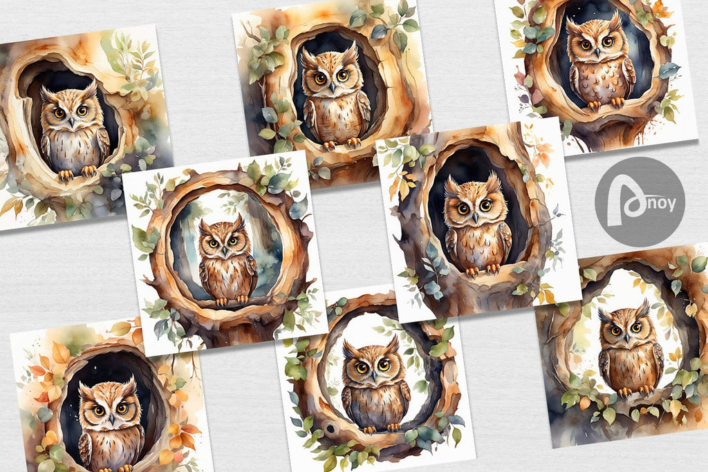 Digital Paper Watercolor Owl - So Fontsy
