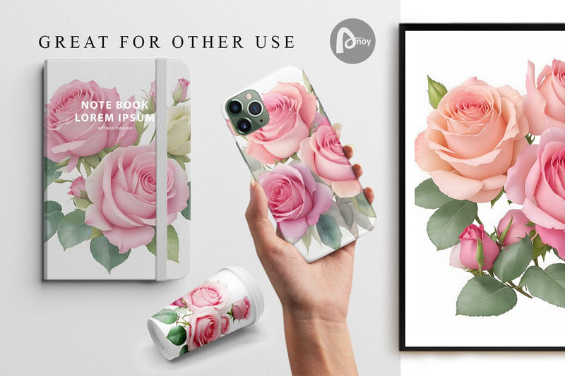 Digital paper Watercolor Pink Roses - So Fontsy