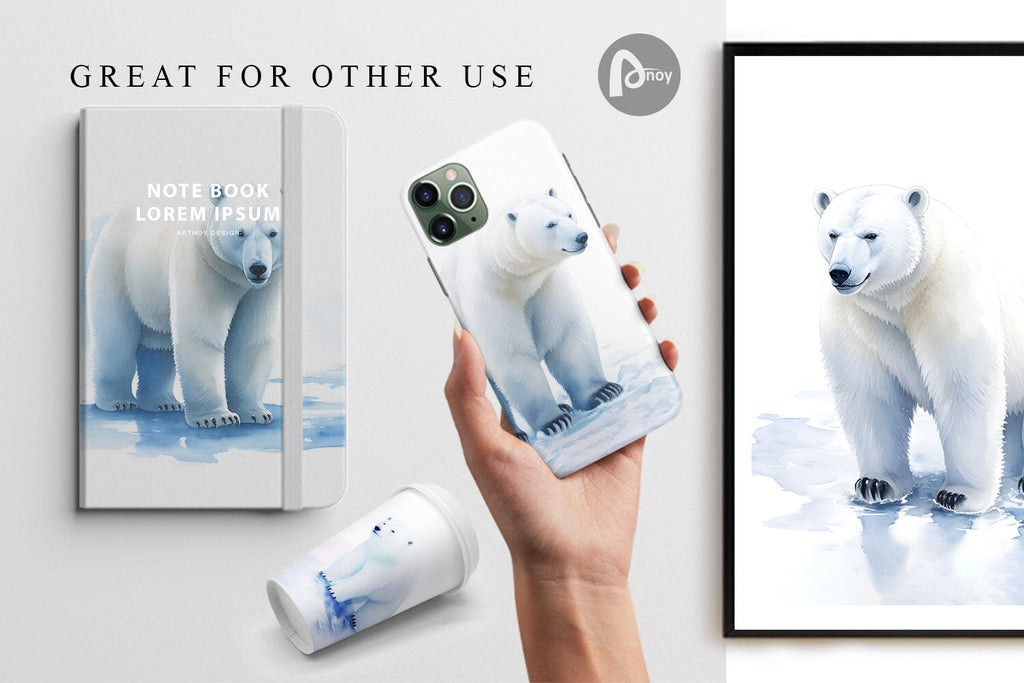 Digital Paper Watercolor Polar Bear - So Fontsy