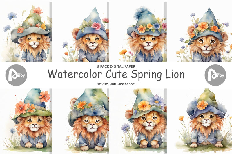 Digital Paper Watercolor Spring Lion - So Fontsy