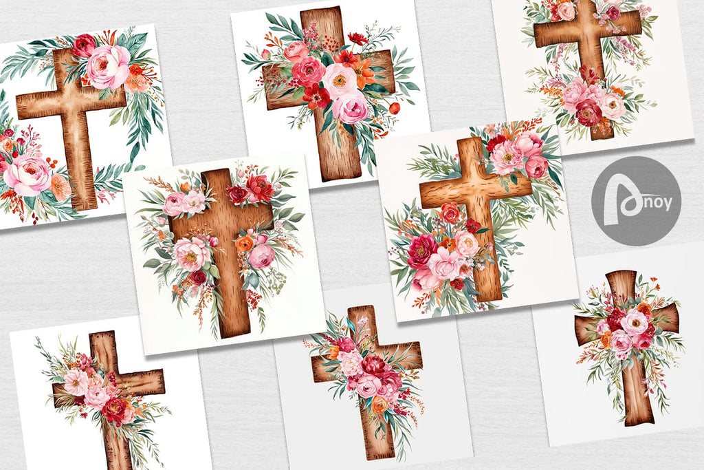 Digital Paper Watercolor Wooden Cross - So Fontsy