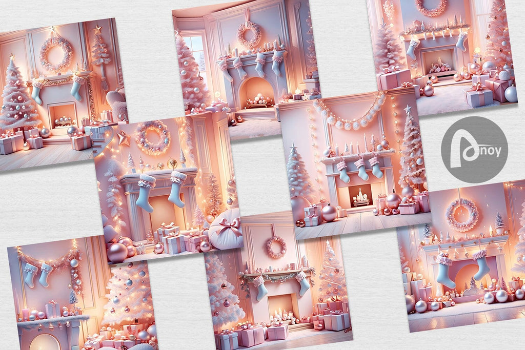 Digital Paper Whimsical Christmas Scene - So Fontsy