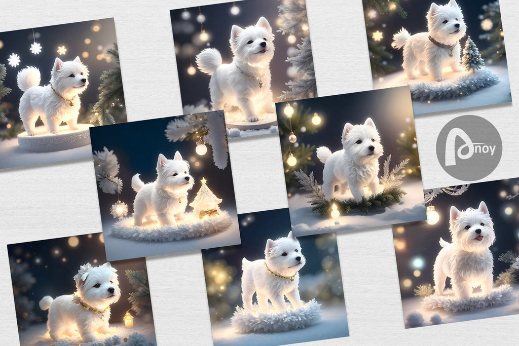 Digital Paper White Dog Scene Christmas - So Fontsy