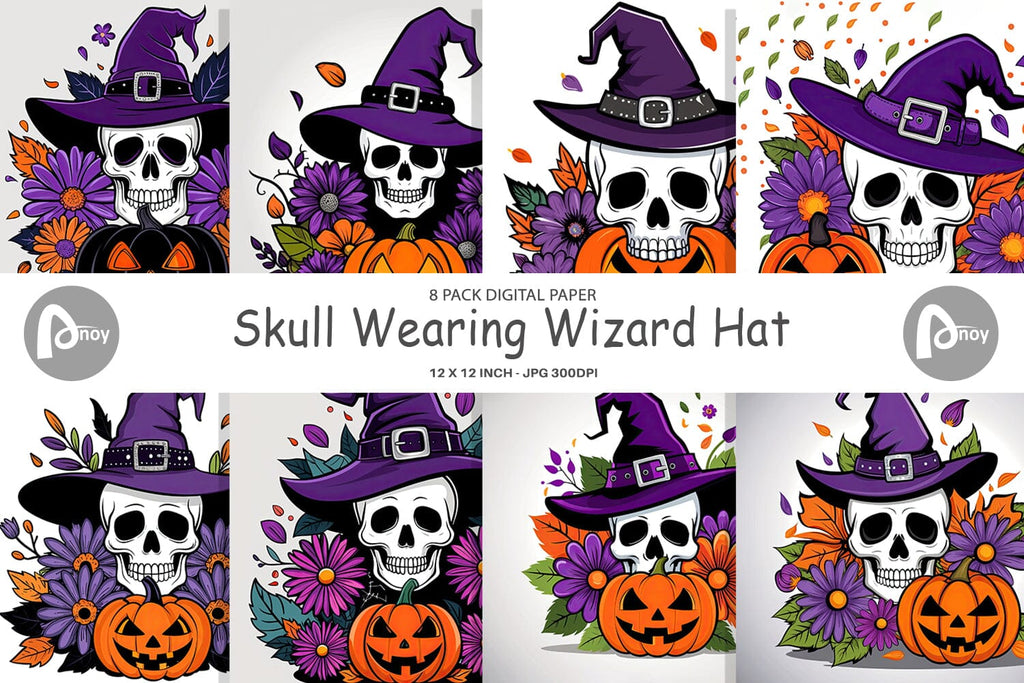 Digital Paper Wizard Hat Skull - So Fontsy