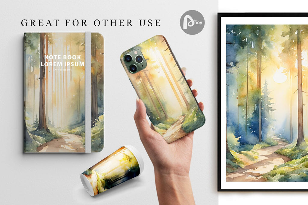 Digital Paper Woodland Watercolor - So Fontsy