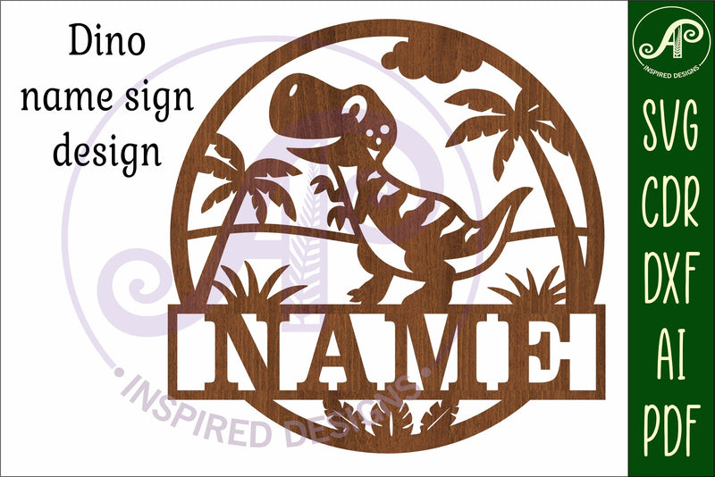 Dino T rex name sign svg laser cut template - So Fontsy