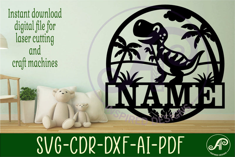 Dino T rex name sign svg laser cut template - So Fontsy
