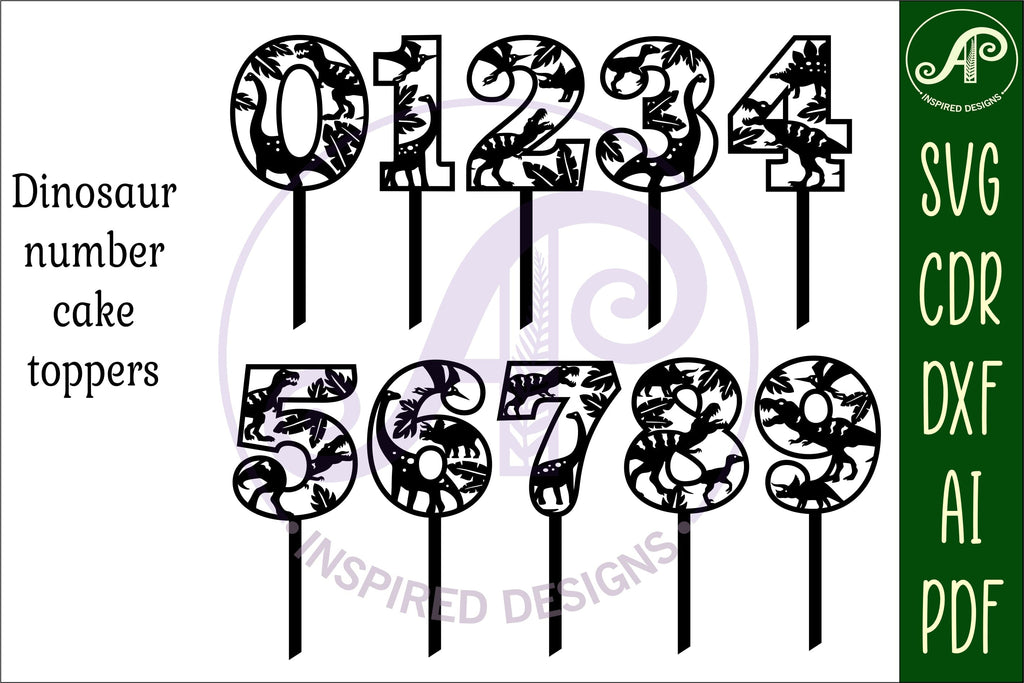 Dinosaur number cake toppers SVG cut files - So Fontsy