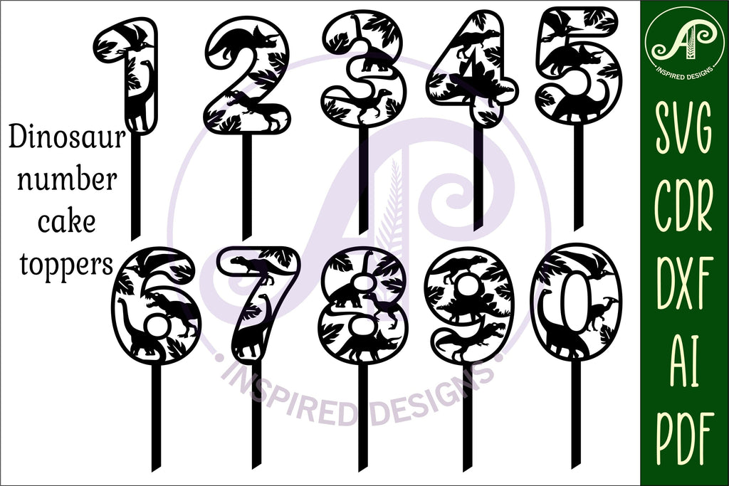 Dinosaur number cake toppers SVG cut files - So Fontsy