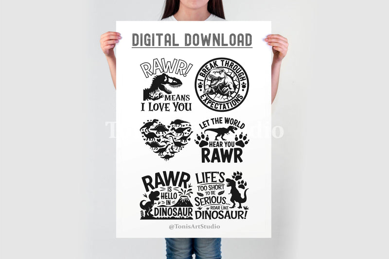 Dinosaur SVG Designs, T-Rex Roar SVG, Funny Dinosaur Bundle - So Fontsy