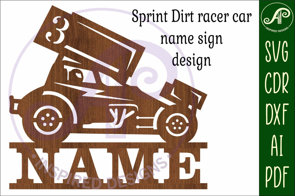Dirt racer sprint car Name sign svg laser cut template - So Fontsy