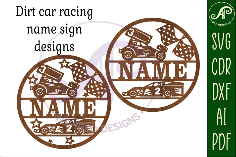 Dirt Racing cars name sign svg laser cut template - So Fontsy