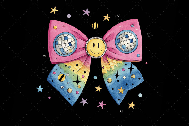 Disco Retro Smiley Coquette Bow Clipart, disco retro bow, smiley ...