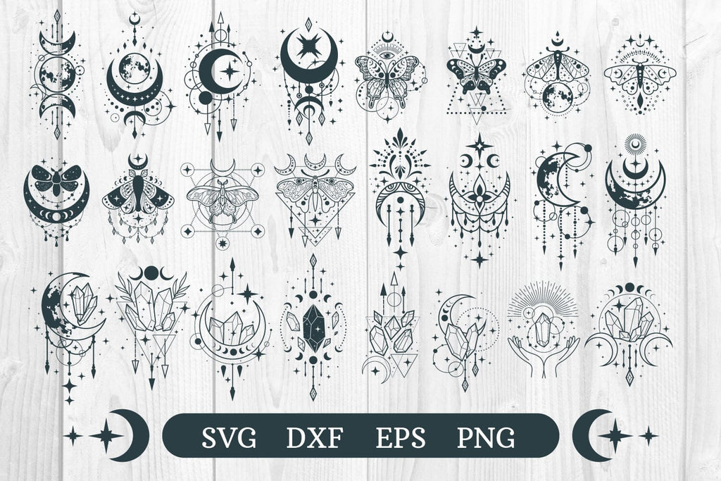 dle, Crystal, moon mystical, butterfly Celestial svg - So Fontsy