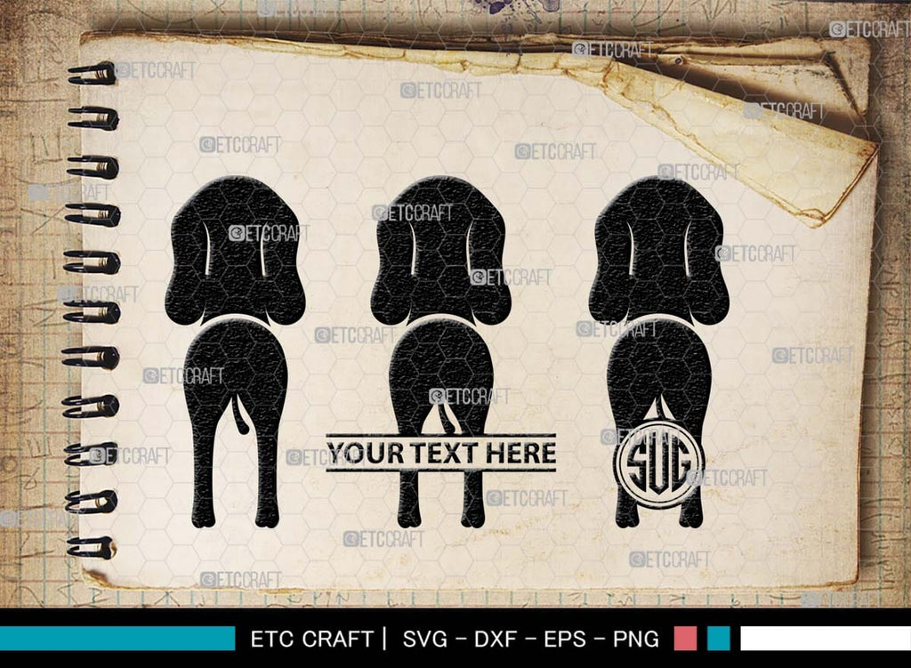 Dog Butt Monogram, Dog Butt Silhouette, Dog Butt SVG, Dog Svg, Dog ...