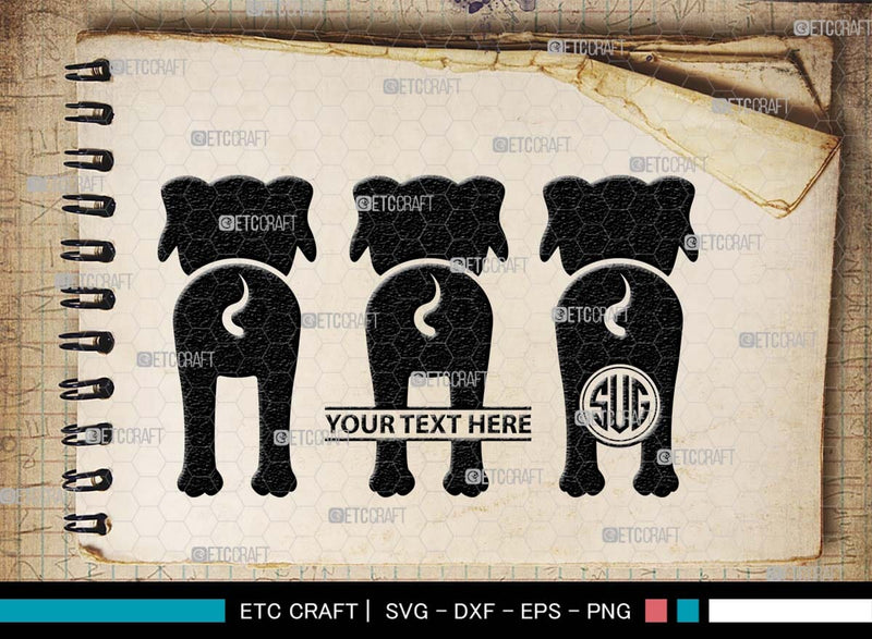 Dog Butt Monogram, Dog Butt Silhouette, Dog Butt SVG, Dog Svg, Dog ...