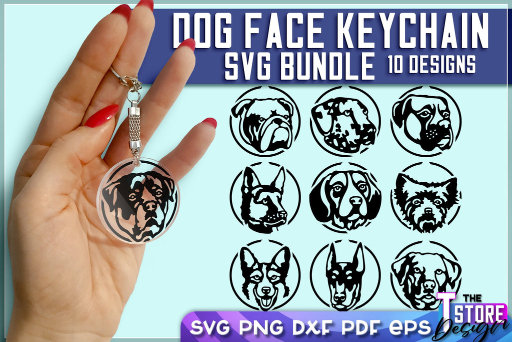 Dog Face Keychain SVG Design | Round Keychain SVG File | Keyring ...