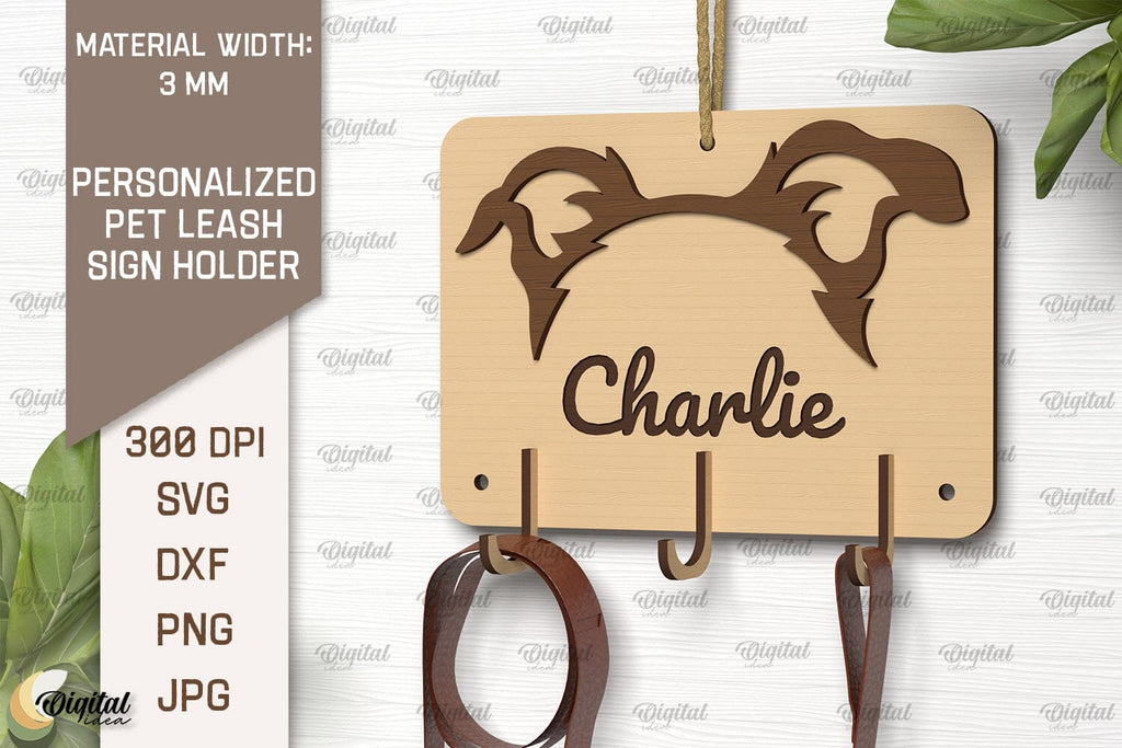 Dog Leash Holder Laser Cut. Personalized Dog Name Wood Sign - So Fontsy