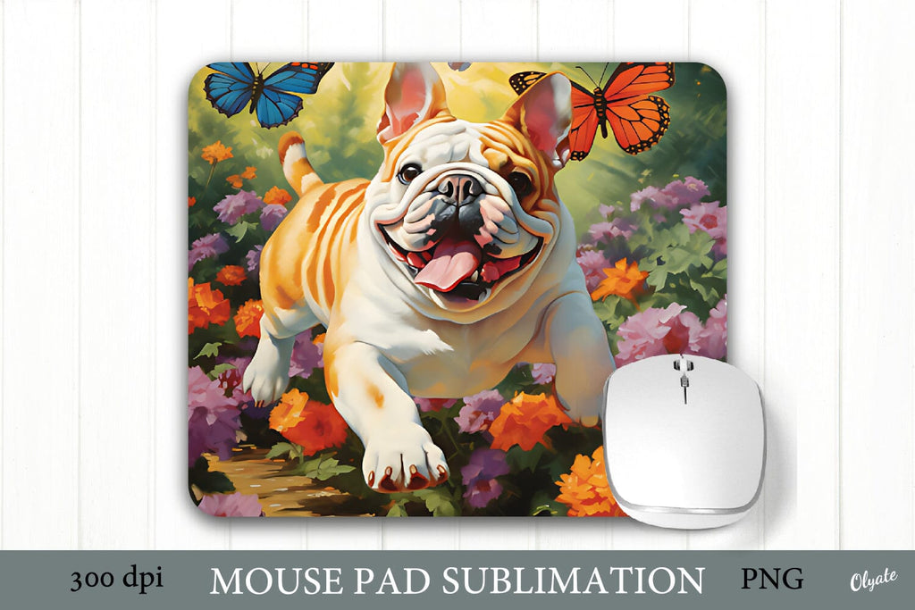 Dog Mouse Pad PNG. Jumping Bulldog Sublimation - So Fontsy