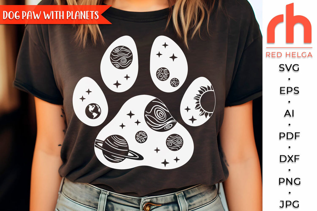 Dog Paw with Planets SVG, Space Theme Shirt, Cosmic Cut File - So Fontsy