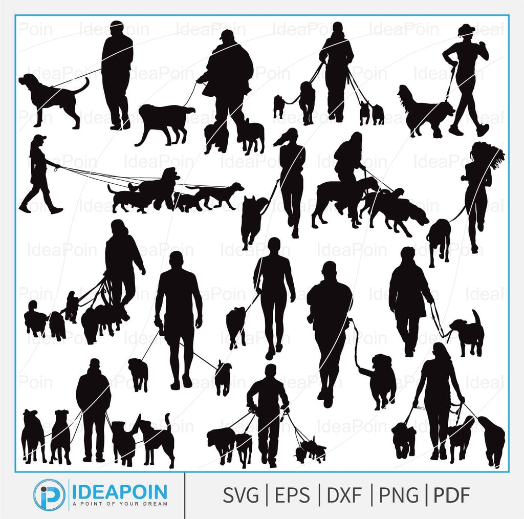 Dog Walker svg, Dog Walker Silhouette, Dog Walker Clipart, Woman ...