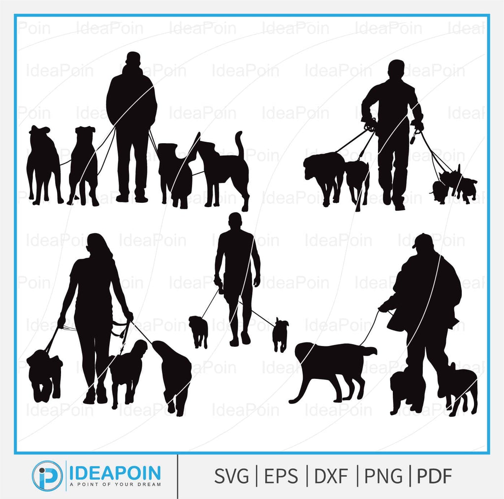 Dog Walker svg, Dog Walker Silhouette, Dog Walker Clipart, Woman ...