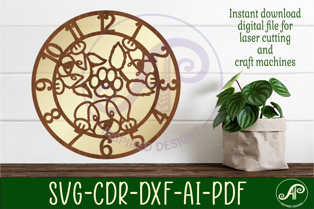 Dogs wall clock laser cut files, SVG file. vector - So Fontsy
