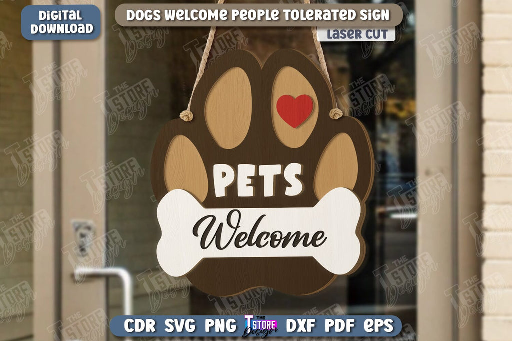 Dogs Welcome People Tolerated Sign | Door Sign | Welcome Sign | Pets ...