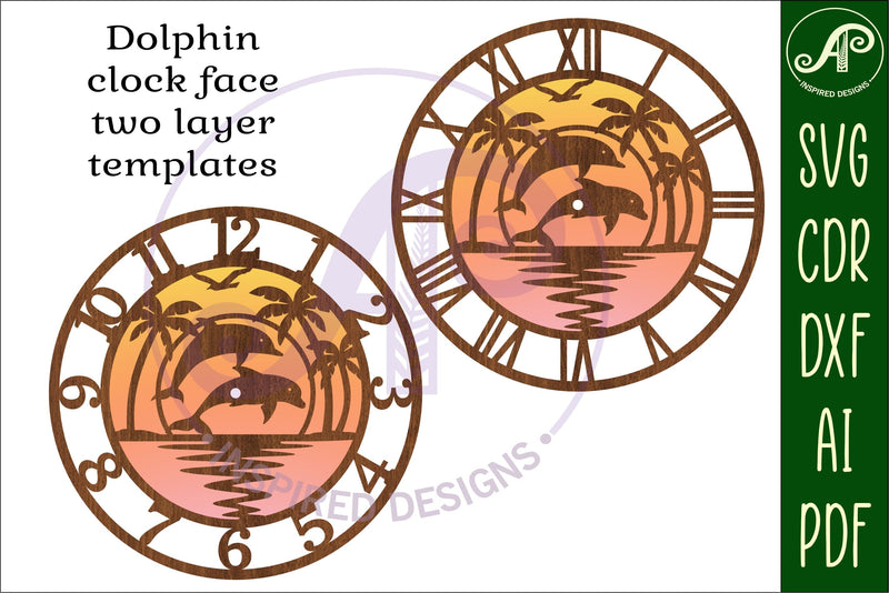 Dolphin wall clock laser cut template files, SVG file. - So Fontsy