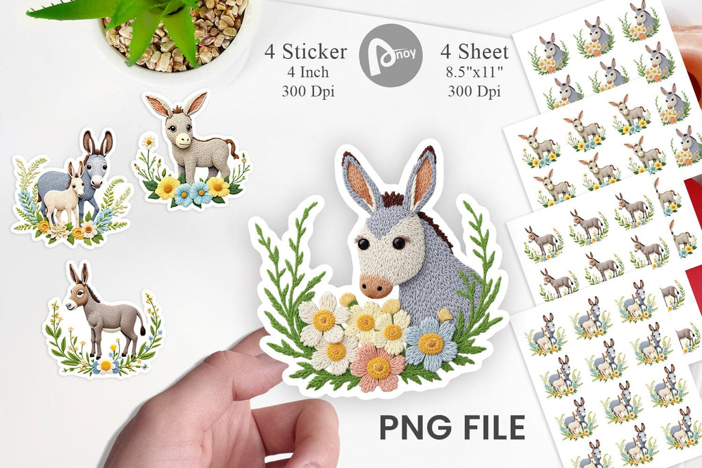 Donkey Embroidery Sticker - So Fontsy