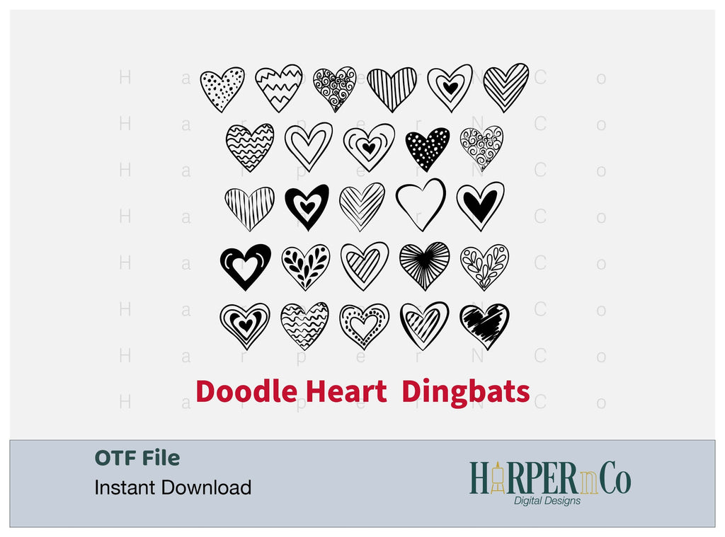 Doodle Heart Dingbat OTF File, Font File - So Fontsy