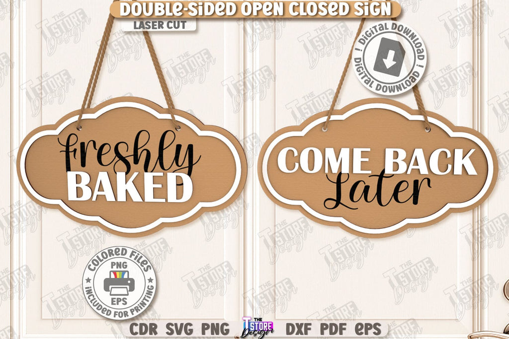 Double-Sided Open Closed Signs Laser Cut Bundle | Hanging Door Signs ...