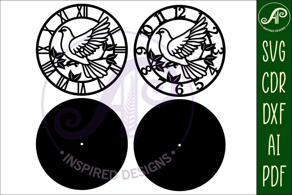 Dove wall clock laser cut files, SVG - So Fontsy