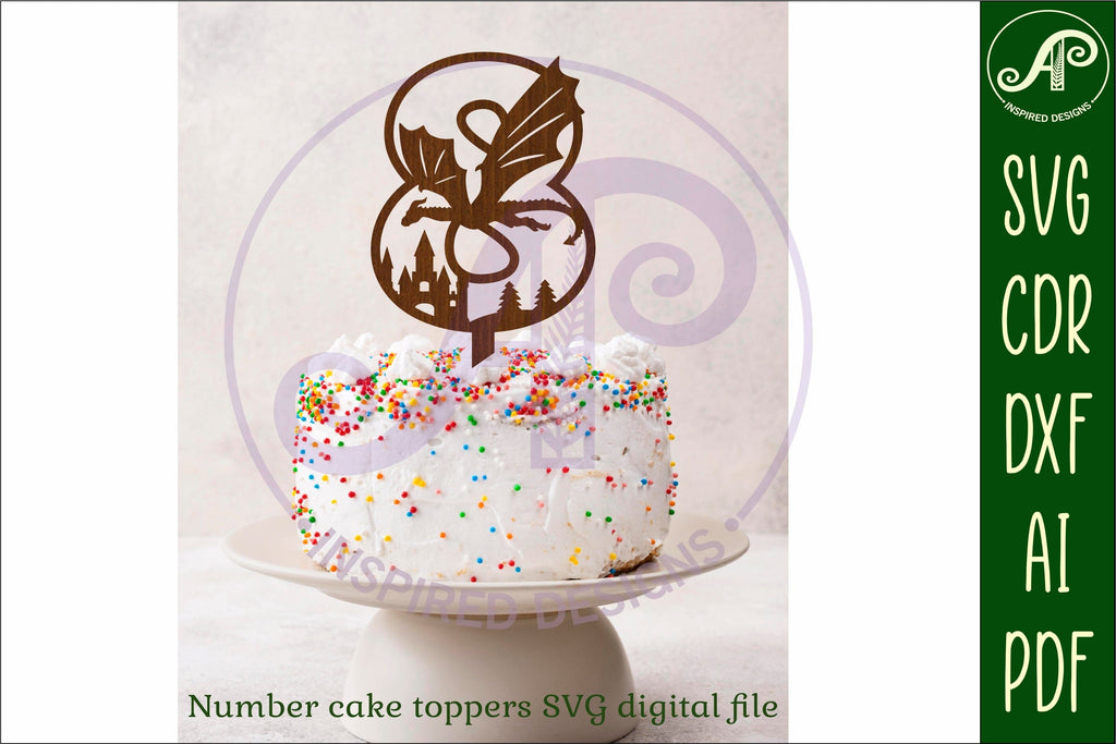 Dragon Cake Topper numbers, Birthday Medieval for cake - So Fontsy