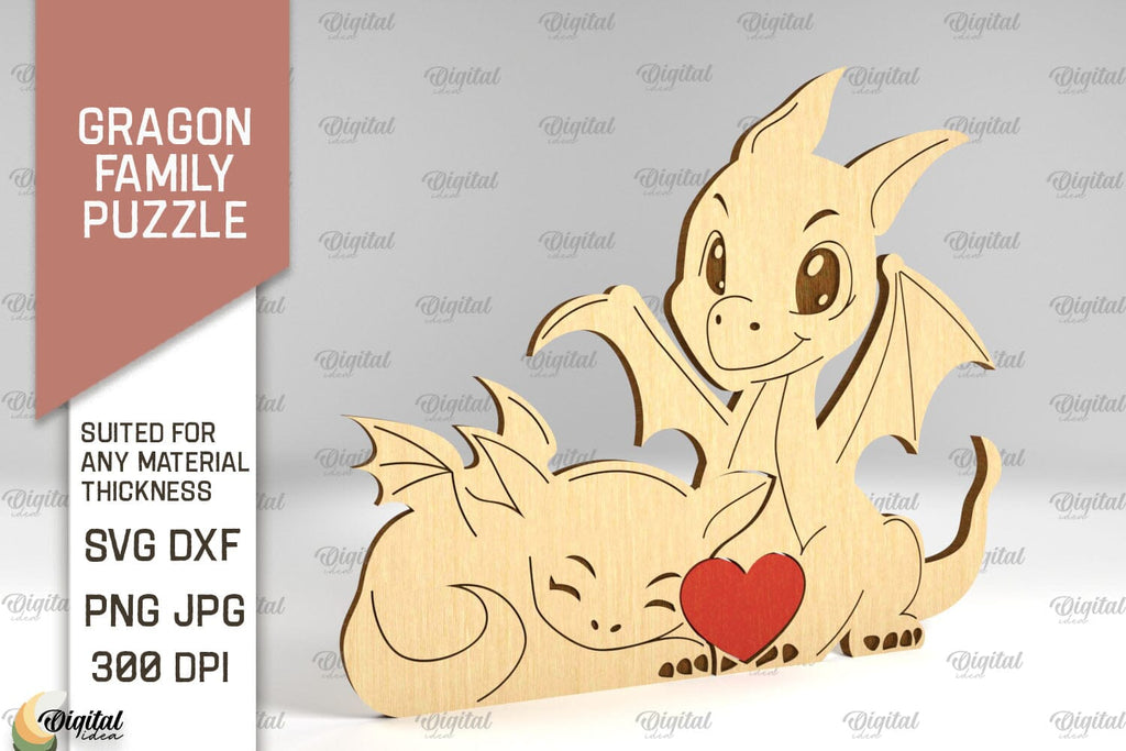 Dragon Family Puzzle SVG. Dragon Figurine Laser Cut - So Fontsy