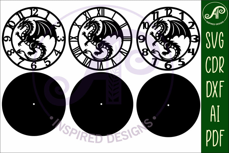Dragon wall clock laser cut files, SVG file. - So Fontsy