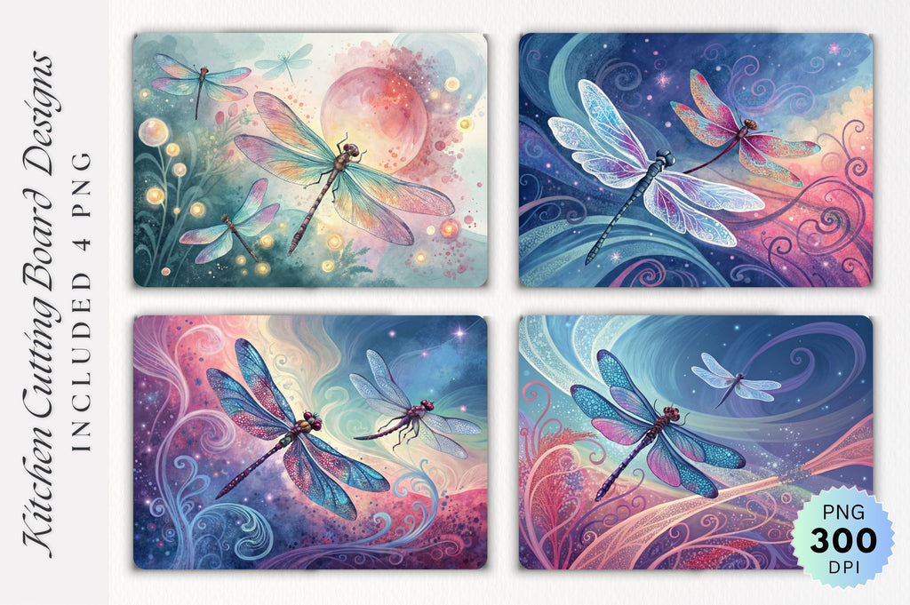 Dragonflies in Flight A Sparkling Abstract Dance Cutting Board PNG ...