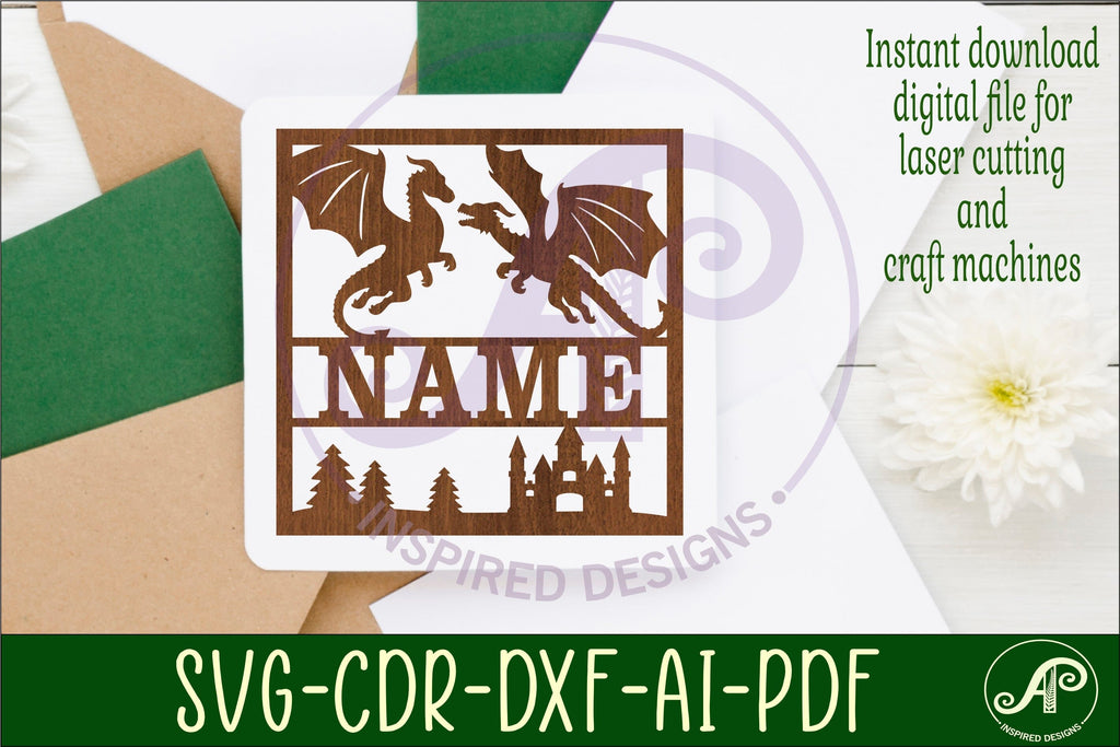 Dragons square name wall art sign, SVG file - So Fontsy