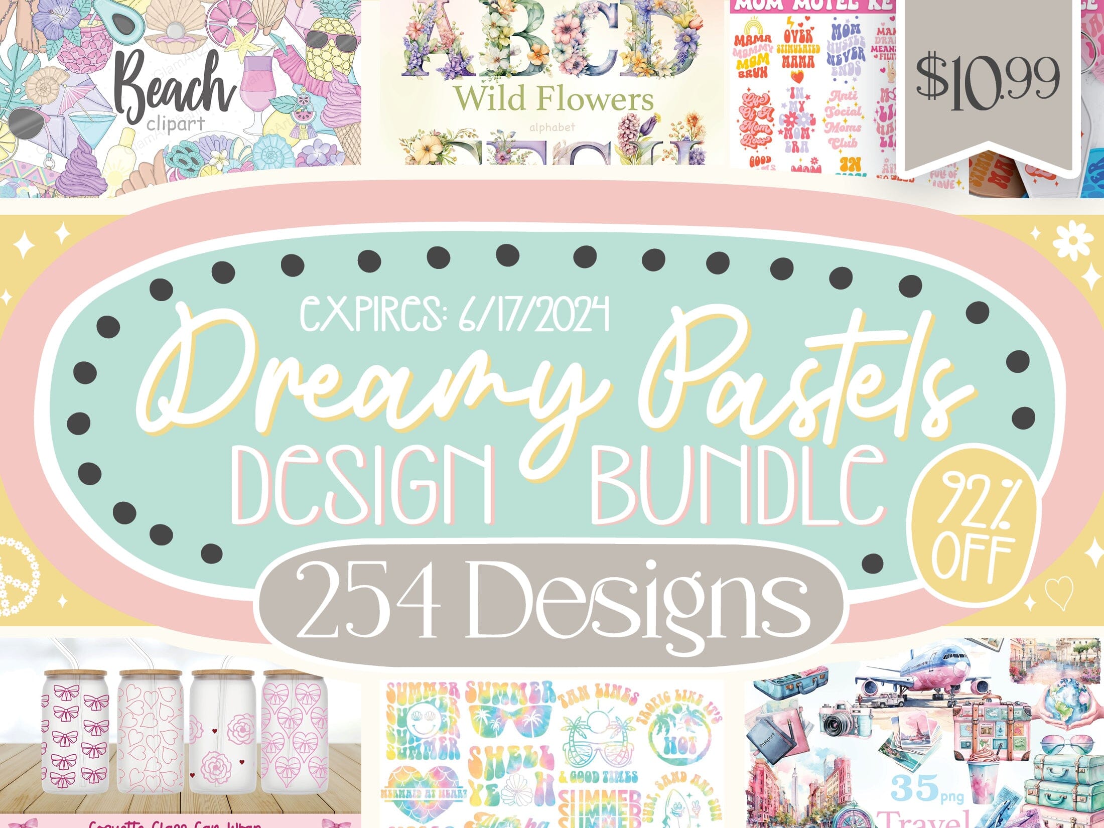Dreamy Pastels Design Bundle Featuring Florals Beach Rainbows Coquette ...