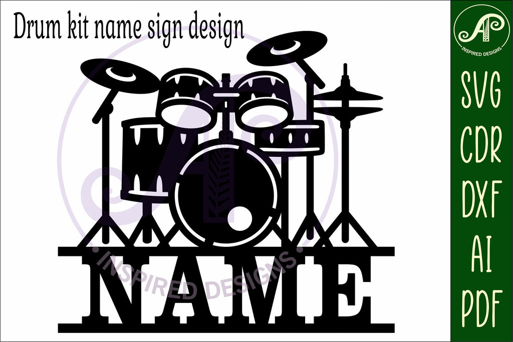 Drum kit name sign svg laser cut file - So Fontsy